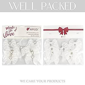 AIMUDI White Bows Satin Ribbon Rhinestone Bows 3" Premade Sparkle Bows with Gems Pre-Tied Craft Bows with Rhinestone Gift Bows for Wedding Sewing Crafts Gift Wrapping Baby Shower - 12 Counts