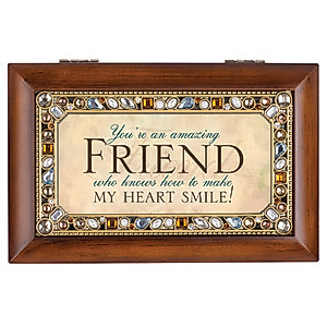 Cottage Garden Amazing Friend Jeweled Woodgrain Petite Music Box Plays What Friends are for