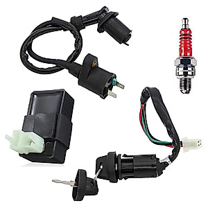 HOOTO Complete Wiring Harness kit for ATV Quad 4 Stroke 50cc 70cc 90cc 110cc 125cc Pit Quad Dirt Bike Go Kart Quad Wire Harness Complete Electrics Stator Coil CDI Solenoid Relay Spark Plug, Lead