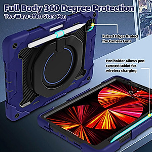 ROISKIN for iPad Air 5th 4th Generation Case (2022 2020) 10.9 inch & iPad Pro 11 Case 4th/3rd/2nd/1st Gen[Screen Protector, Pen Holder,15ft Drop Protection]with 360 Stand Hand Strap for Kids Women Man