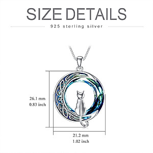 TOUPOP Cat Gifts for Cat Lovers Sterling Silver Celtic Cat on the Moon Pendant Necklace with Blue Circle Crystal Birthday Christmas Jewelry Gifts for Women Teen Girls