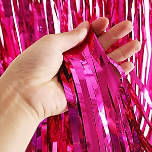 2 Pack 3ft X 9.8ft Pink Fringe Tinsel Backdrop for Birthday Party Foil Fringe Curtain Party Streamers for Party Decorations