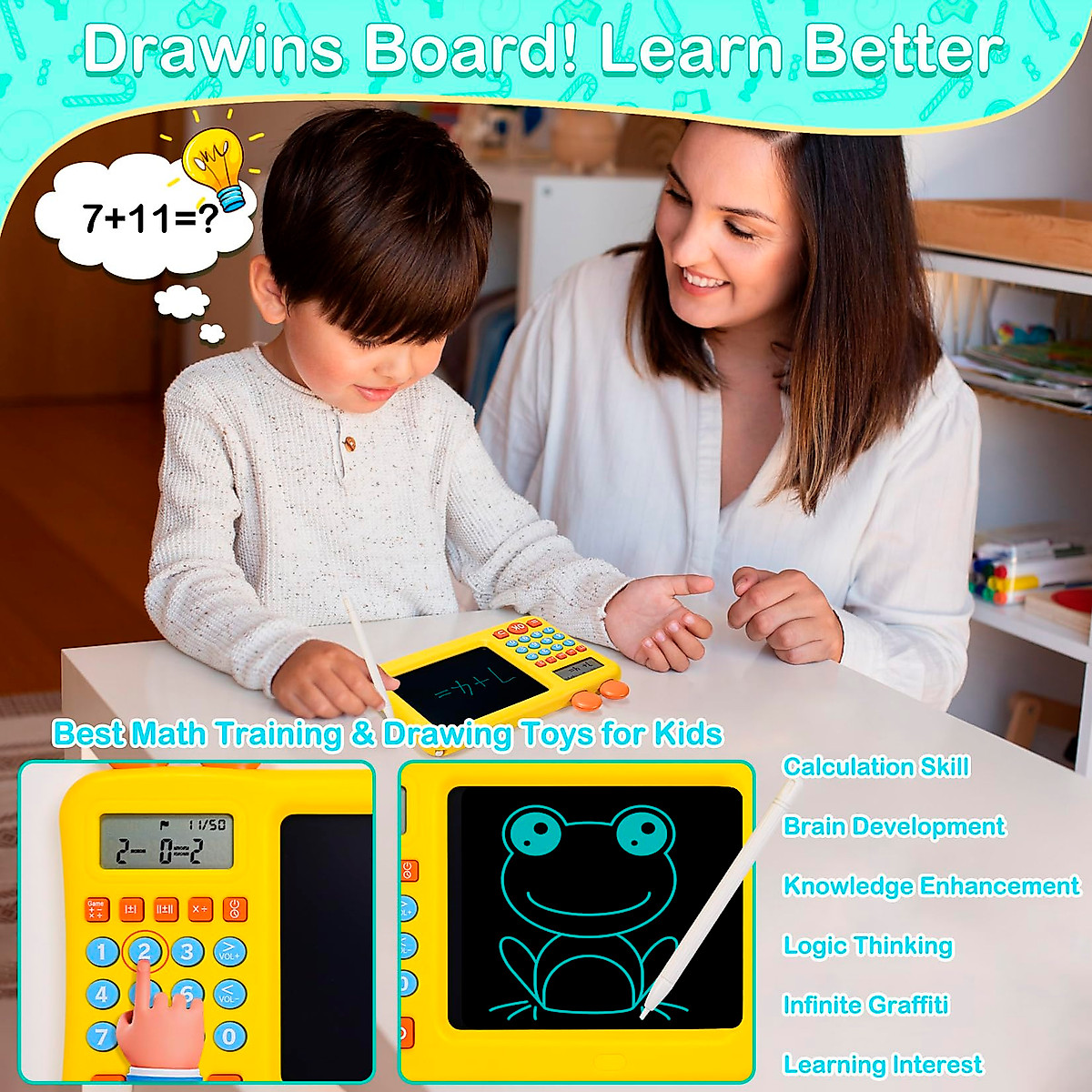 Math Games with LCD Writing Tablet,Calculator Games for Kids,Math Toys with Addition, Subtraction, Division and Multiplication Game,Math Manipulatives Gifts for Boys Girls Age 3+