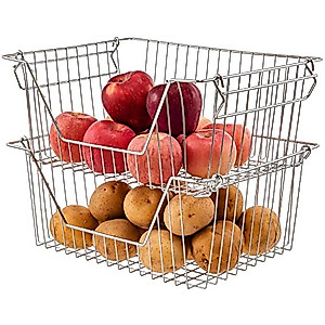 blitzlabs Stackable Wire Metal Baskets Storage Bins Fruit Vegetable Organization Pantry Cabinet Metal Bin for Kitchen Pantry Freezer Cabinet, Set of 6
