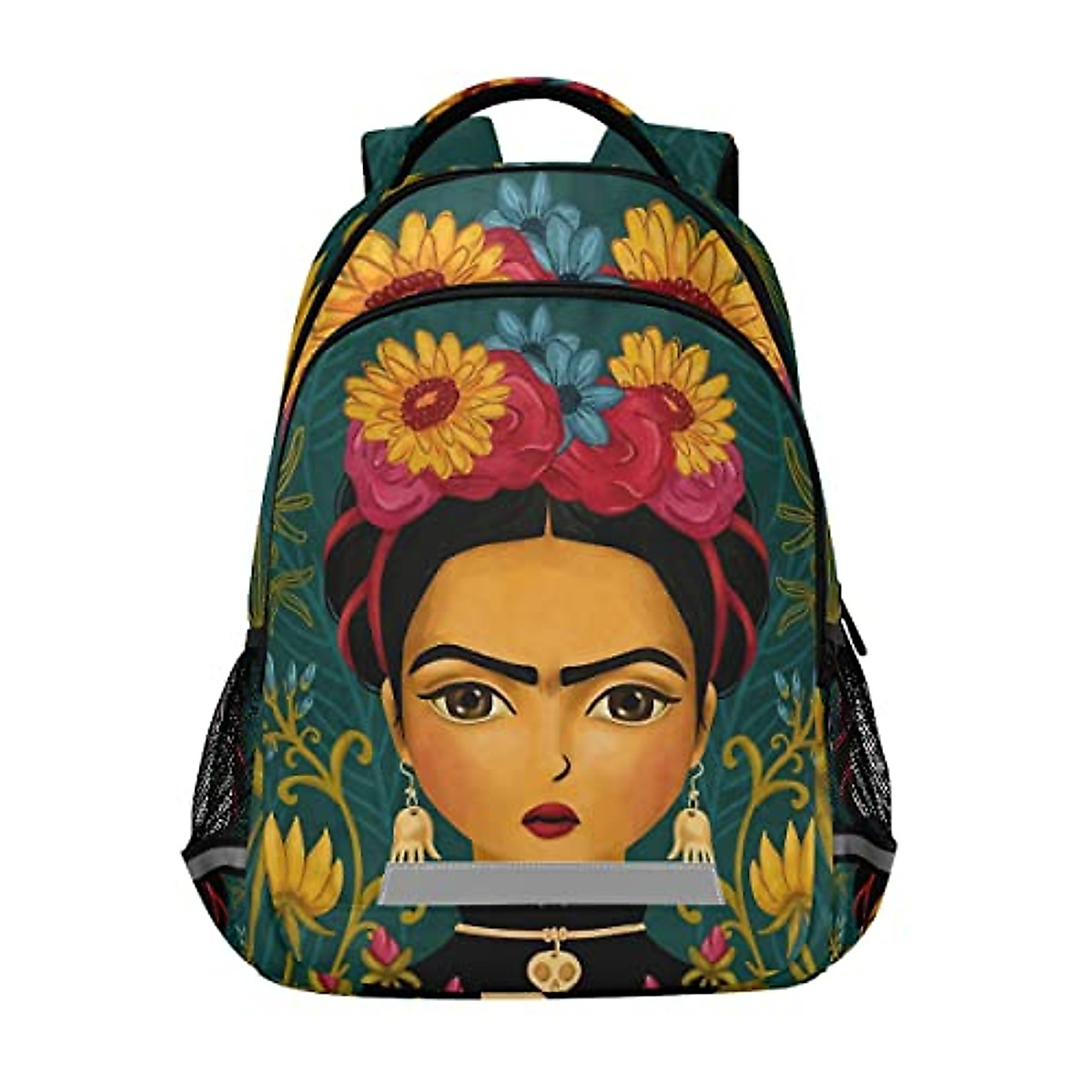 IOLPOM School Backpack for Women Girls, Mexican Art 15-inch Laptop Schoolbag for for College Travel Work with Reflective Strips