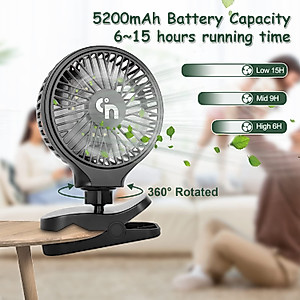 WayToLight Stroller Fan with LED Light 5200mAh Clip On Fan Handheld Portable Personal Fan Rechargeable Battery Operated Car Seat Fan for Baby Small USB Mini Desk Fan for Stroller Crib Car Rides