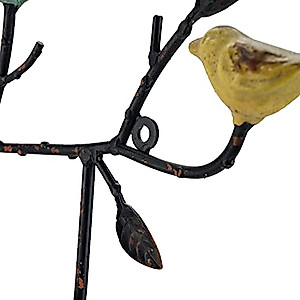 SOFFEE DESIGN Vintage Wall-Mounted Coat Rack with 3 Hooks, Birds Standing on Tree Branch with Rustic Paint Heavy Duty Wall Hanging Key Holder, Farmhouse Coat Hooks for Towels, Hats, Scarves