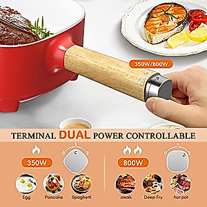 Audecook Hot Pot Electric 2L, Cermic Glaze Non-Stick Frying Pan 8 Inch, Portable Travel Cooker for Ramen/Steak/Fried Rice/Oatmeal/Soup, with Dual Power Control (Silicone Spatula Included)
