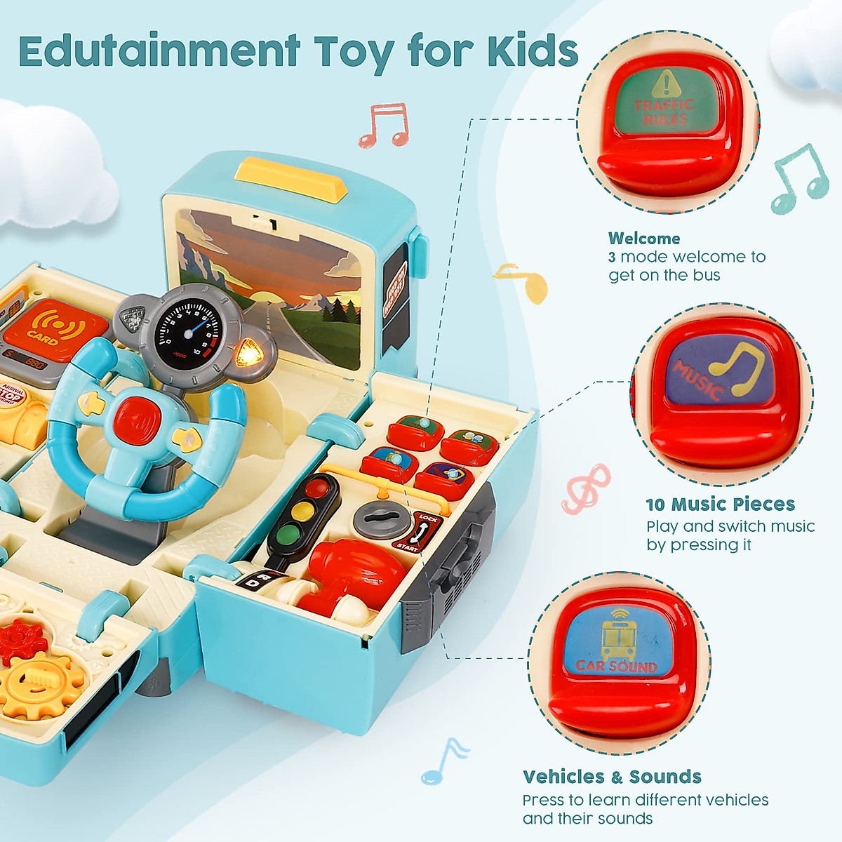 Joyibay Car Toy Bus for Toddlers - Simulation Steering Wheel School Bus Toys for Kids Educational Bus Driving Toy Musical Bus Transport Play Vehicles for Birthday and Easter Gift