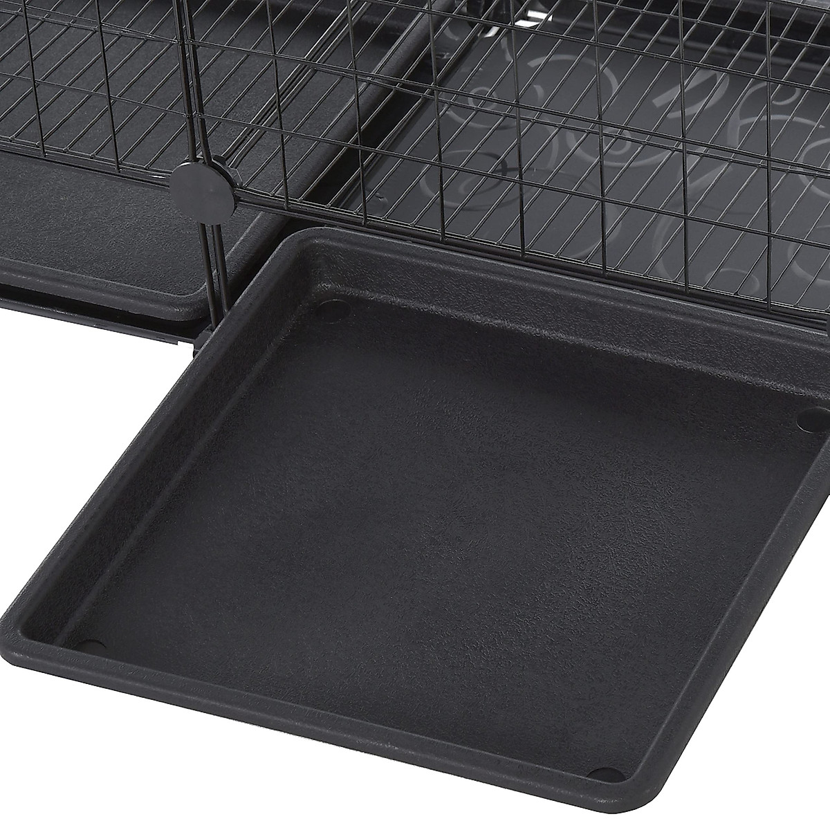 PawHut Small Animal Playpen C&C Cage Wire Bunny Pen for Kitten, Chinchillas, with Doors, Ramps and Trays, Black