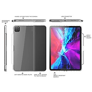 i-Blason Halo Series Case for New iPad Pro 12.9 Inch (2020/2018 Release), [ONLY for use with Smart Keyboard Folio; Compatible with Official Smart Folio] Clear Protective Case with Pencil Holder, Black
