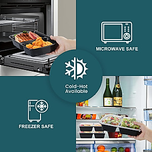 Meal Prep Containers 2 Compartment- 50Pack 30OZ Food Prep Containers With Lids, Disposable To Go Food Containers, Take Out, Stackable, Leakproof & Food Safe, Microwave, Freezer, Dishwasher Safe