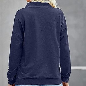 Half zip sweatshirt women Womens quarter zip pullover Women Clothing Womens Clothes Womens Sweatshirt Basic Long Sleeve Tops for Women Tops for Women 2023 Quarter Zip Pullover Women（1-Navy,X-Large）