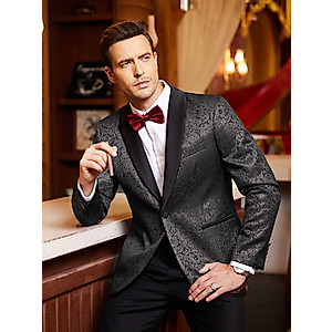 COOFANDY Mens Floral Tuxedo Jacket Jacquard Formal Blazer Homecoming Dress Suit Blazer Slim Fit for Christmas Prom Wedding Homecoming Silver