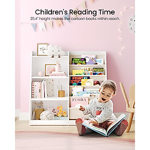 CHOEZON 4-Tier Kids Bookshelf and Toy Storage, 6 Layer Fabric Toddler Bookshelf, Kids Toy Storage Organizer, Sling Kids Bookcase, for Playroom, Bedroom, Nursery, Classroom, White MCW05WT