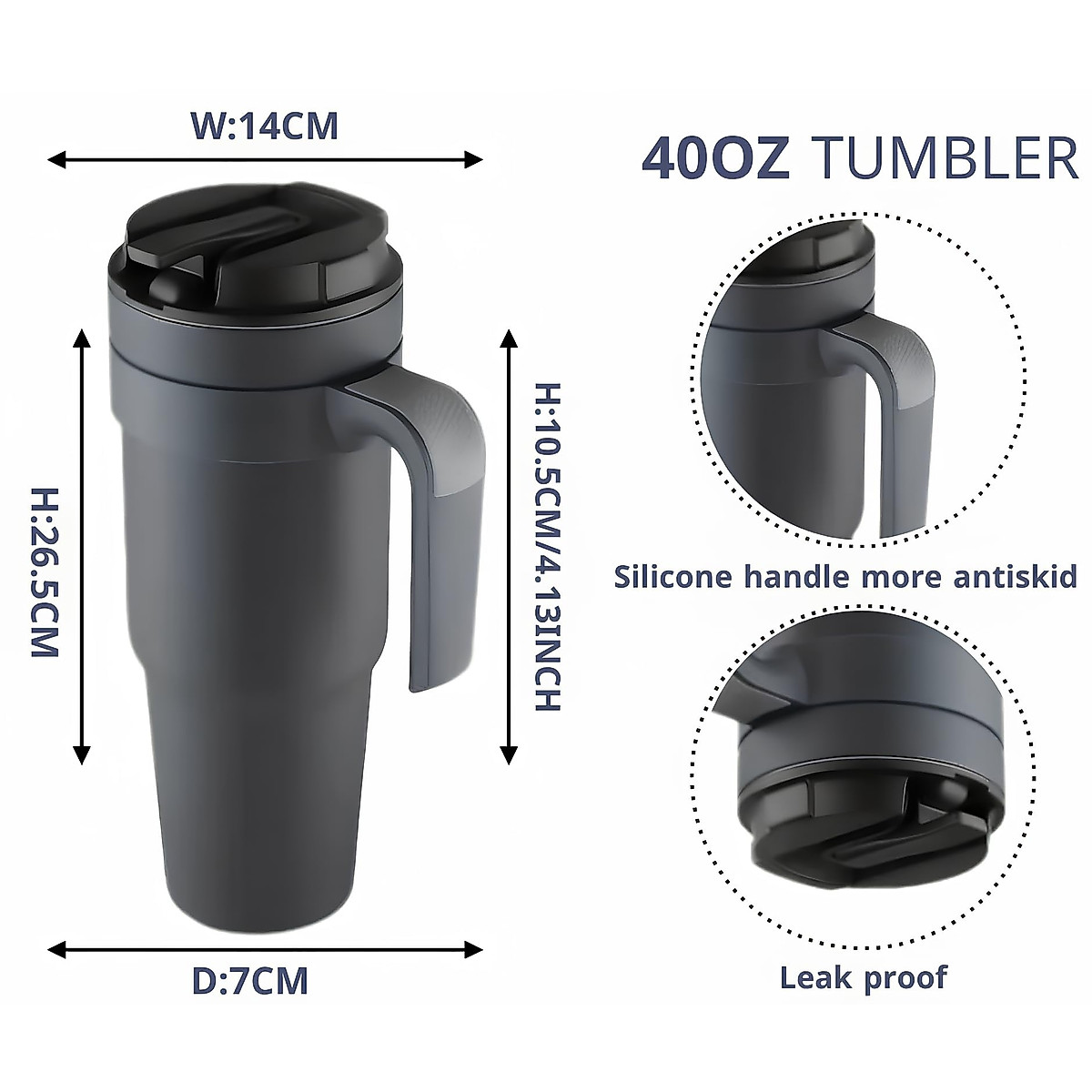 Sama Goods Cafeteria Coffee Mug with Handle for Hot and Cold Drinks, Travel Mug (grey), 40 OZ, Gray, FC094