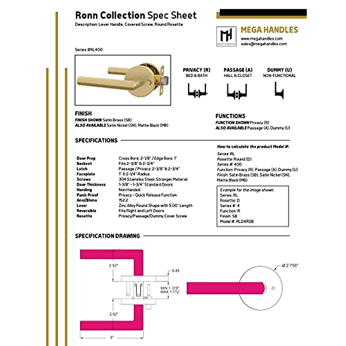 Mega Handles Passage I Lever Door Lock Handle Set for Hallway, Closet and Bathroom I Keyless Door Lock I Heavy Duty Design I Fits All Standard Door Sizes I Screws Included - Satin Nickel (1 Pack)