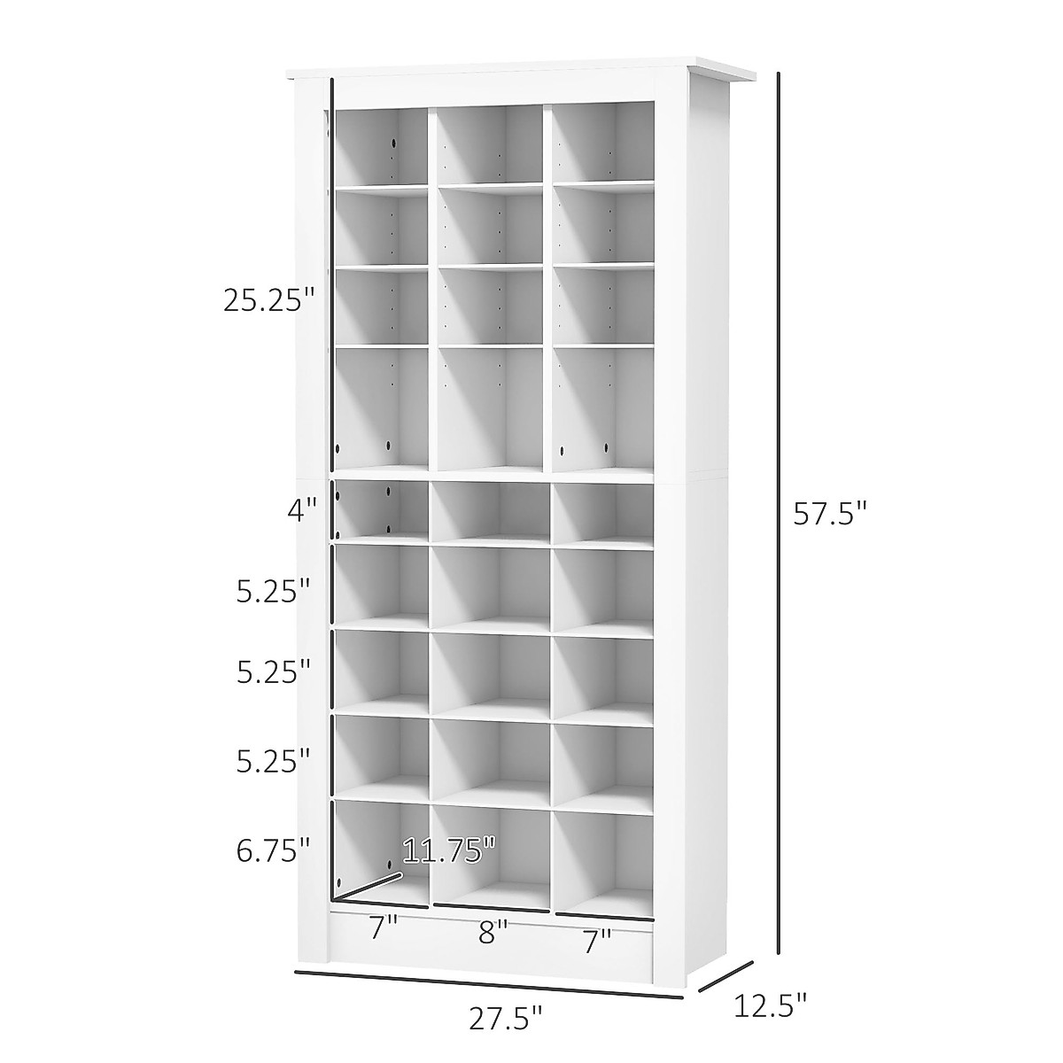 HOMCOM 58" Tall Shoe Rack Storage Organizer, Narrow Shoe Cabinet for Entryway with Open Cubes for 27 Pairs, White