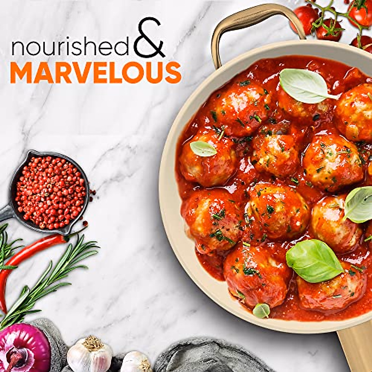 NutriChef 14" Extra Large Fry Pan - Professional Home Cookware Skillet Nonstick Frying Pan with Golden Titanium Coated Silicone Handle, Ceramic Coating, Stain-Resistant, And Easy To Clean