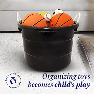 (2 Pack) - 18 Gallon Round Storage Tub with Rope Handles, Open Top, Multi-Purpose Heavy Duty Plastic for Toys, Laundry, and More - Black, 0402GRBK.08 (Black)