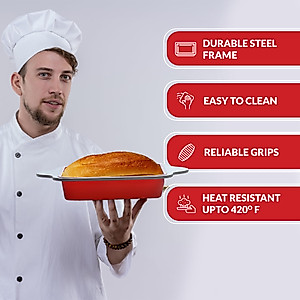 Boxiki Kitchen Silicone Baking Duo: 9x5 Inch Bread Loaf Pan & 9 Inch Round Cake Pan - Non-Stick, Easy Release with Steel Frame Handles.