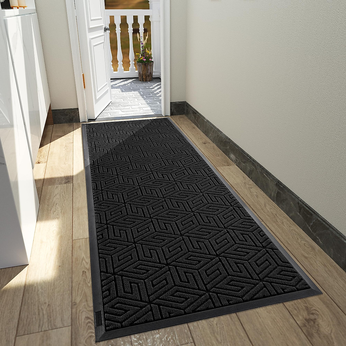 Yimobra Front Door Mat Outside Entrance, 72x24 Runner, Waterproof All-Season Weather Large Doormat, Non Slip Natural Rubber, Stain and Fade Resistant, Indoor Outdoor Mat, Easy Clean Patio, Black
