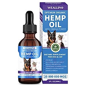WEALLIN Hemp Oil for Dogs and Cats, Rich in Omega 3, 6, 9 and Organic Extract Helps Pets with Anxiety, Pain, Skin and Coat Health, Stress, Hip and Joint Support, Pet's Calming Treat (1 Pack)