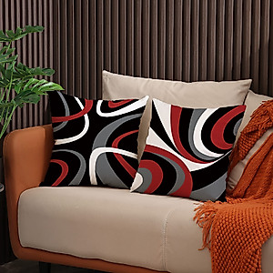 Mologle Red and Black Throw Pillow Covers 18x18 Set of 4,Grey Modern Abstract Pillowcases,Gray Geometric Circle Pattern Decor for Sofa Couch Living Room Bedroom Home Outdoor
