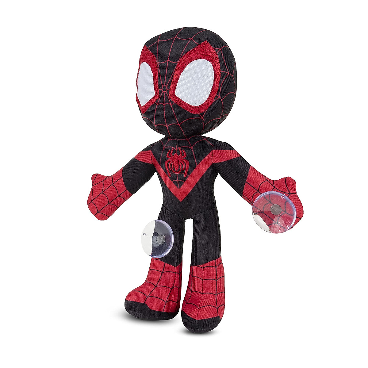 Marvel Spidey and His Amazing Friends Web Clinger Miles Morales Plush - 9” Poseable Plush with Suction Cups - Sticks to Walls, Windows & More