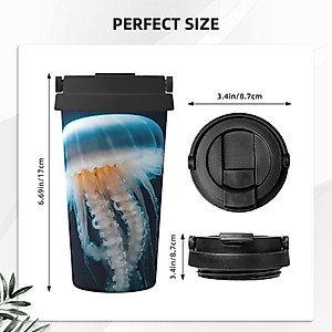 Insulated Coffee Mug Jellyfish 17oz Double Wall Vacuum Stainless Steel Tumbler With Leak-Proof Lid And Handle, Cute Travel Thermos Mug For Cold Hot Drinks
