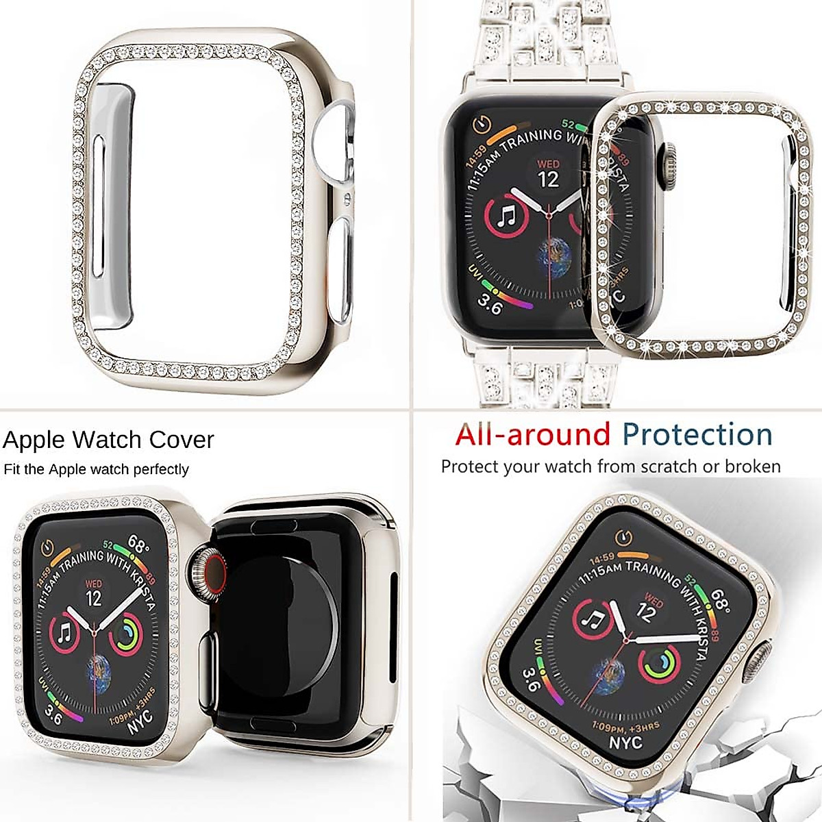 SUPOIX Compatible with Apple Watch Band 40mm + Case, Women Jewelry Bling Diamond Rhinestone Replacement Metal Strap &Soft TPU Protector Case for iWatch Series 6/5/4/SE(Starlight)