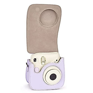 Phetium Protective Case Compatible with Instax Mini 7+ 7s 7c Instant Film Camera / Polaroid PIC-300, Premium Vegan Leather Bag Cover with Removable Strap (Purple)