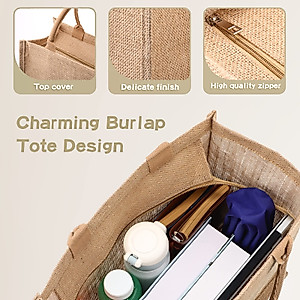 Amylove 8 Pcs Burlap Tote Bag Large Beach Jute Bags Bulk with Top Zipper Closure Blank Reusable Burlap Grocery Bag Water Resistant for Bridesmaid Gift Travel Shopping DIY Craft, 14.17 x 12.6 x 7.48 in