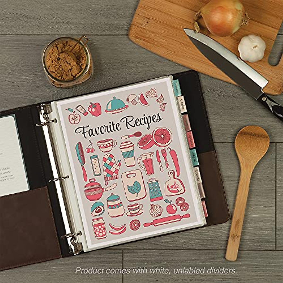 Samsill 8 Tab Recipe Dividers, Recipe Sleeves, Sheet Protector Dividers, with Tab Inserts, Clear, Super Heavyweight, Top Loading, 3 Hole Punched for Standard Letter Size Binders, Archival Safe