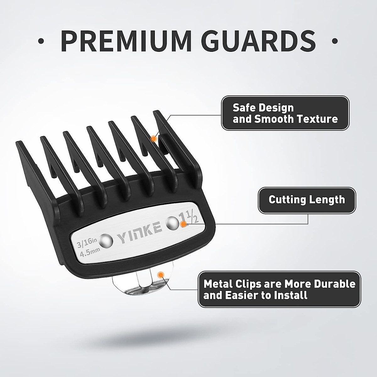 Yinke for Wahl Clipper Guards Set, Hair Guide Combs with Metal Clip, 2 Cutting Lengths 1/8 & 3/8 inch, Fits Most Cordless/Cord Wahl Clippers (Black)