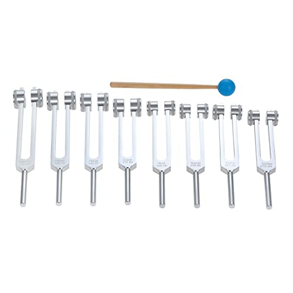 Chakra Tuning Fork Set for Healing, 7 Chakra and 1 Soul Purpose Weighted Tuning Forks for DNA Healing, Sound Therapy, Yoga, Meditation (126.22 Hz, 136.1 Hz, 141.27 Hz, 172.06 Hz etc)