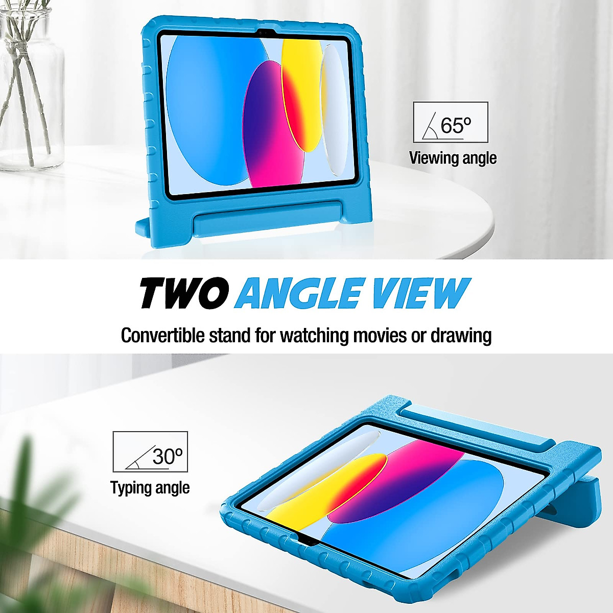 ProCase Kids Case for iPad 10th Generation with Pencil Holder, iPad 10 case 10.9 Inch 2022 Shockproof Lightweight Kids Case with Stand and Convertible Handle for Child Boys Girls Toddlers -Blue