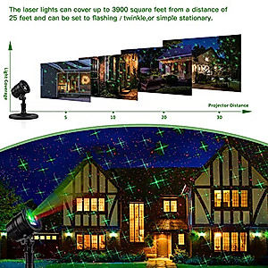 Christmas Projector Lights Outdoor, Led Christmas Laser Lights Landscape Spotlight Red and Green Star Show Waterproof with Remote Decorative Patterns for Indoor Outdoor Garden Patio Wall Holiday