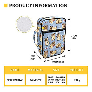 Dreaweet Pug Dog Cartoon Bible Covers for Women Men Bible Case Personalized Design Girls Crossbody Backpack Bag Purse Shoulder Bag Teens Gifts for Birthbay Christmas Valentine's Day