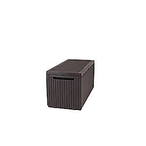 Keter Springwood 80 Gallon Resin Outdoor Storage Box for Patio Furniture Cushions, Pool Toys, and Garden Tools with Handles
