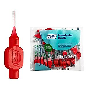 TEPE Interdental Brush Original, Soft Dental Brush for Teeth Cleaning, Pack of 25, 0.5 mm, Extra-Small Gaps/Small Gaps, Red, Size 2