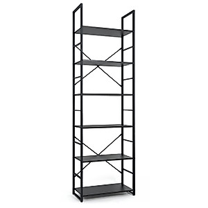 CAPHAUS 6 Tier Bookshelf, 24 Inch Width Free Standing Shelf, Bookcase Shelf Storage Organizer, Industrial Book Shelves for Home Office, Living Room, Kitchen, Black Shelves & Metal Frame