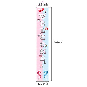 Gender Reveal Party Decorations - Baby Shower Gender Reveal Backdrop Party Supplies Porch Sign – “Welcome to Big Reveal” Baby Unisex Guess Boy Or Girl Banner Photo Props Hanging Door Garden Decor