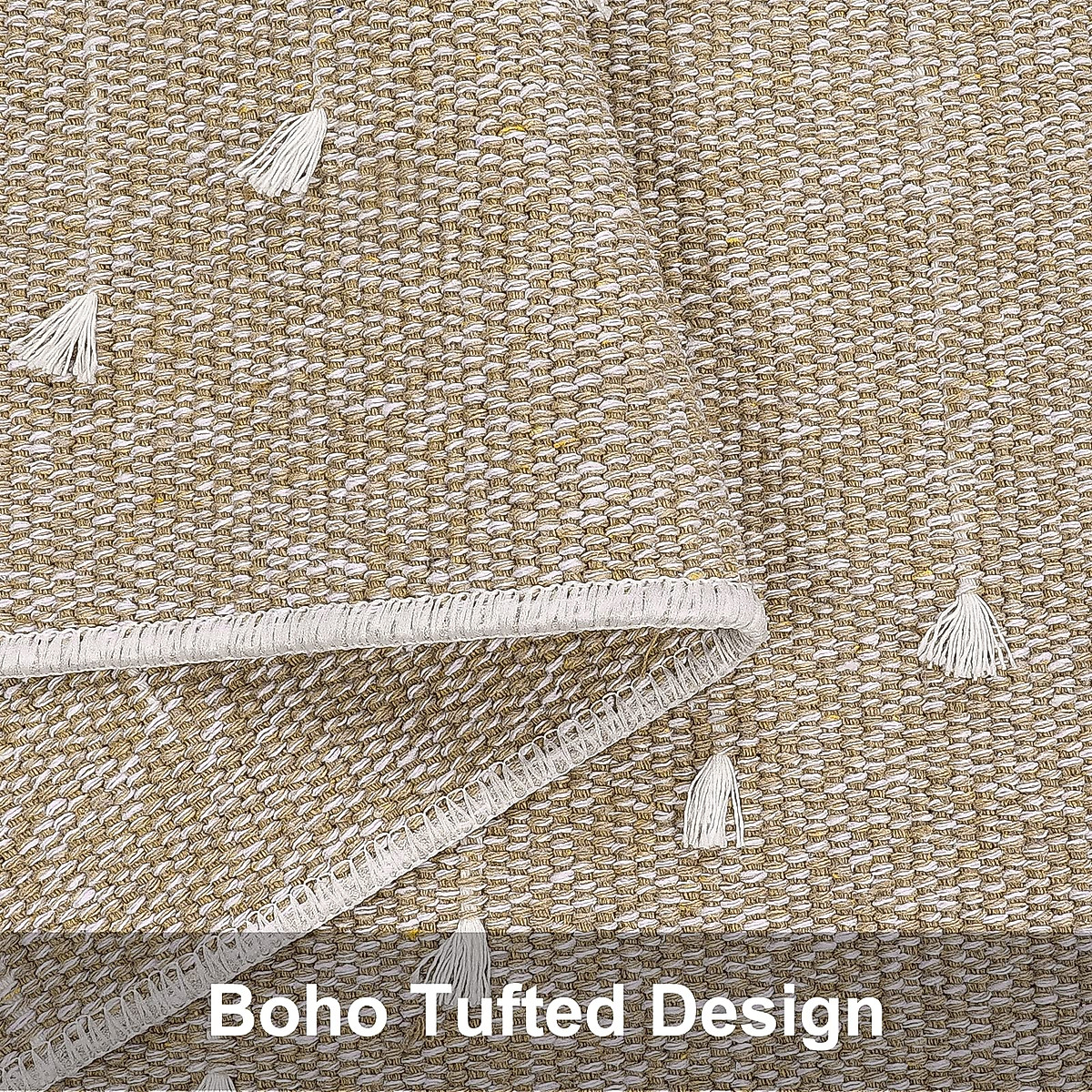 LIVEBOX Boho Rug for Bedroom, 3' x 5' Khaki Farmhouse Washable Area Rug for Kitchen,Moroccan Cotton Carpet Indoor Throw Rug Doormat for Laundry Room Hallway Entryway