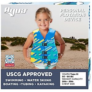 Oceans7 US Coast Guard-Approved, Type III Youth Life Jacket – Personal Flotation Device with with Comfortable Flex-Form-Fit Open-Sided Design – Seafoam Blue Lemon
