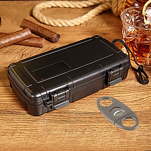 Travel Cigar Humidor Box Case, Portable Cigar Box with Humidifier Disc &Cigar Cutter &Cigar Stand &Cigar Punch Cutter, Waterproof Pressure-proof and Dust-proof Airtight Seal Durable Cigar Humidor
