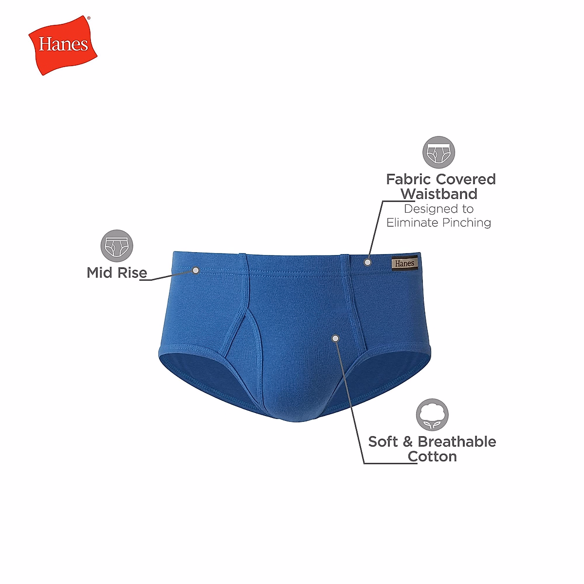 Hanes Men's Pack, Mid-Rise Briefs, Stretch Cotton Underwear, Classic, (Pack of 6) (Colors May Vary), Gray, Large