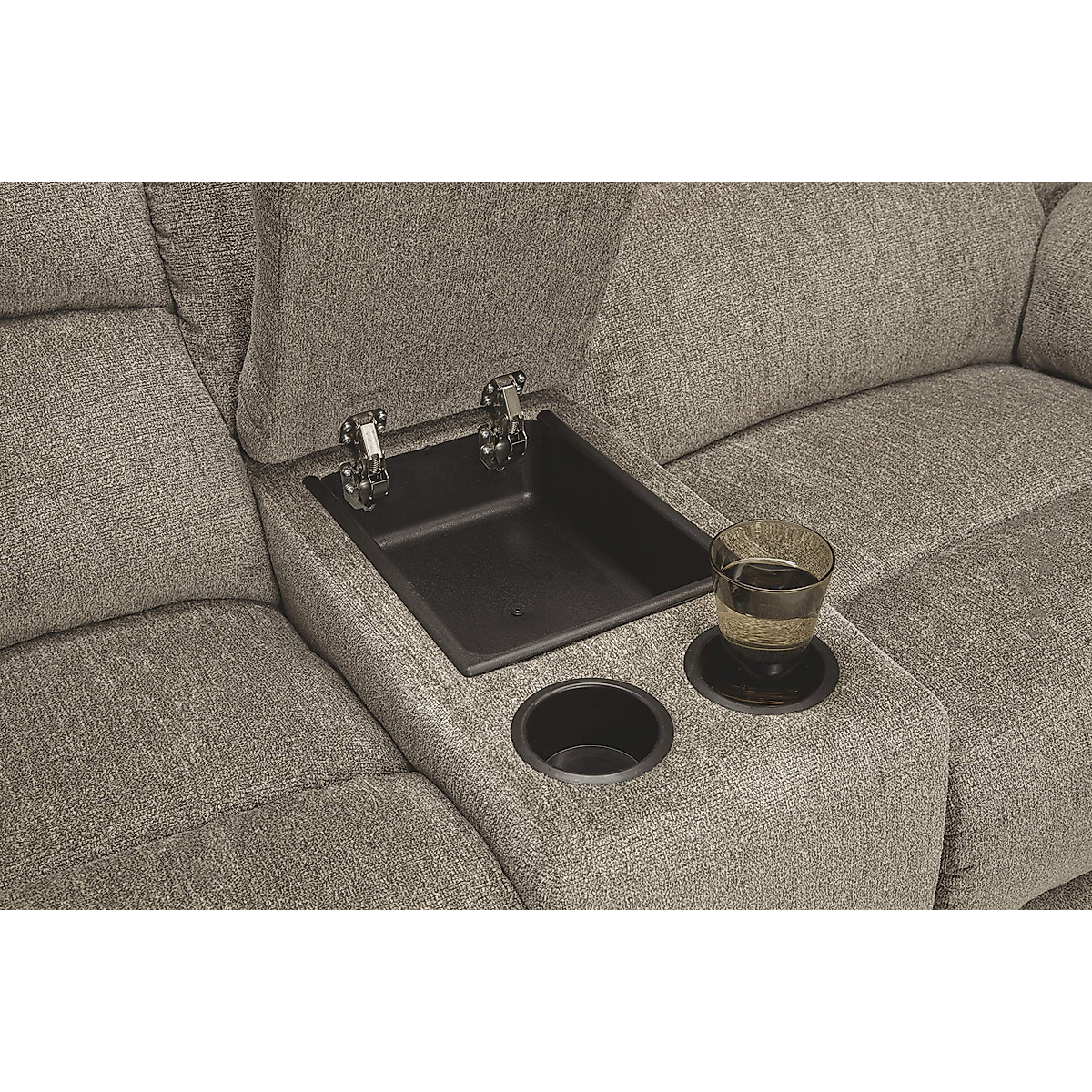 Signature Design by Ashley Draycoll Manual Double Reclining Loveseat with Center Console, Light Brown