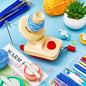 Hand Operated Yarn Ball Winder 3.5 Ounce and Umbrella Swift Basic Combo Set, Wool Pompom Maker, 16 Assorted Sizes Knitting and Crochet Kit for Women Men Hand Thread Weaving Stitch Craft Maker Supply