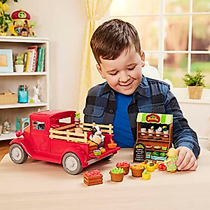 Li’l Woodzeez – Market Truck Playset with 2 Posable Doll Figures – Doll Playset Includes Animal Characters, Toy Truck, Miniature Food & Accessories – Pretend Play Gift Toy for Kids Age 3+